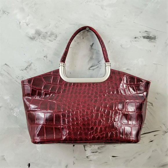 Bags | Italian Red Real Leather Alligator Satchel Purse | Poshmark